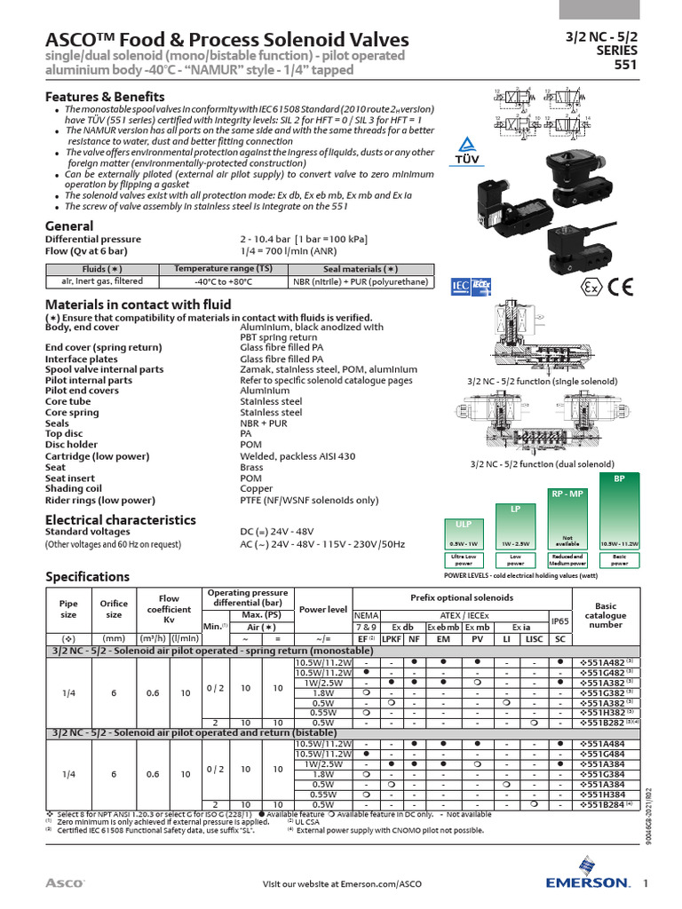 Catalog Series 551 Food Process Solenoid Valves Asco en 6769134 | PDF ...