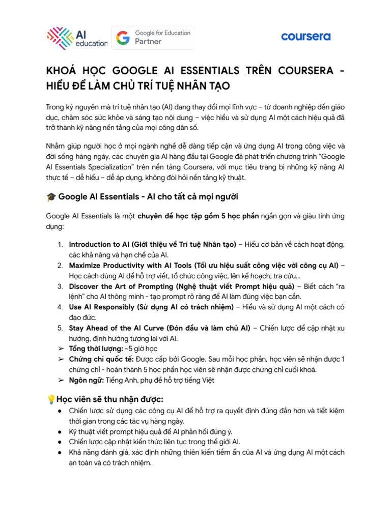 Google AI Essentials - Coursera | PDF