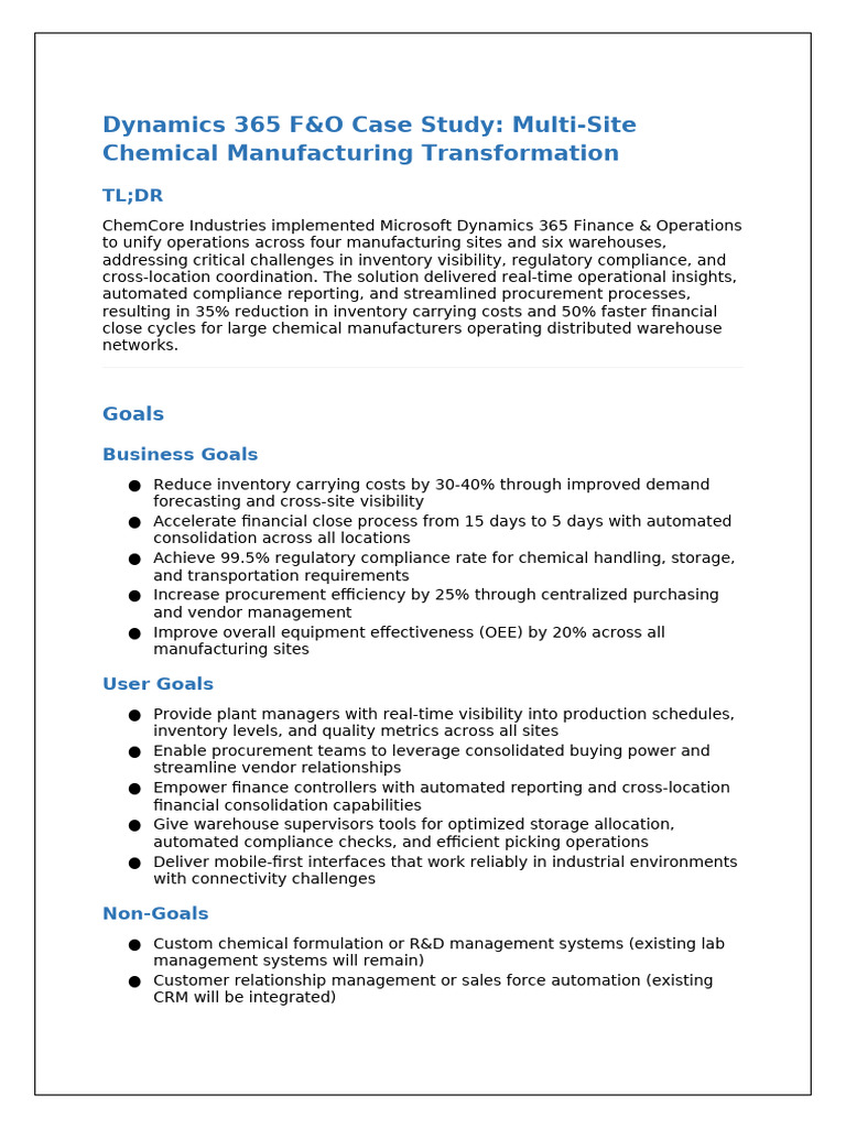 Dynamics 365 F&O: Chemical Manufacturing Case Study | PDF | Inventory ...