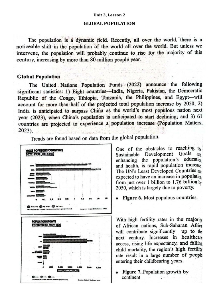 Unit 2 Lesson 2 Global-Population | PDF