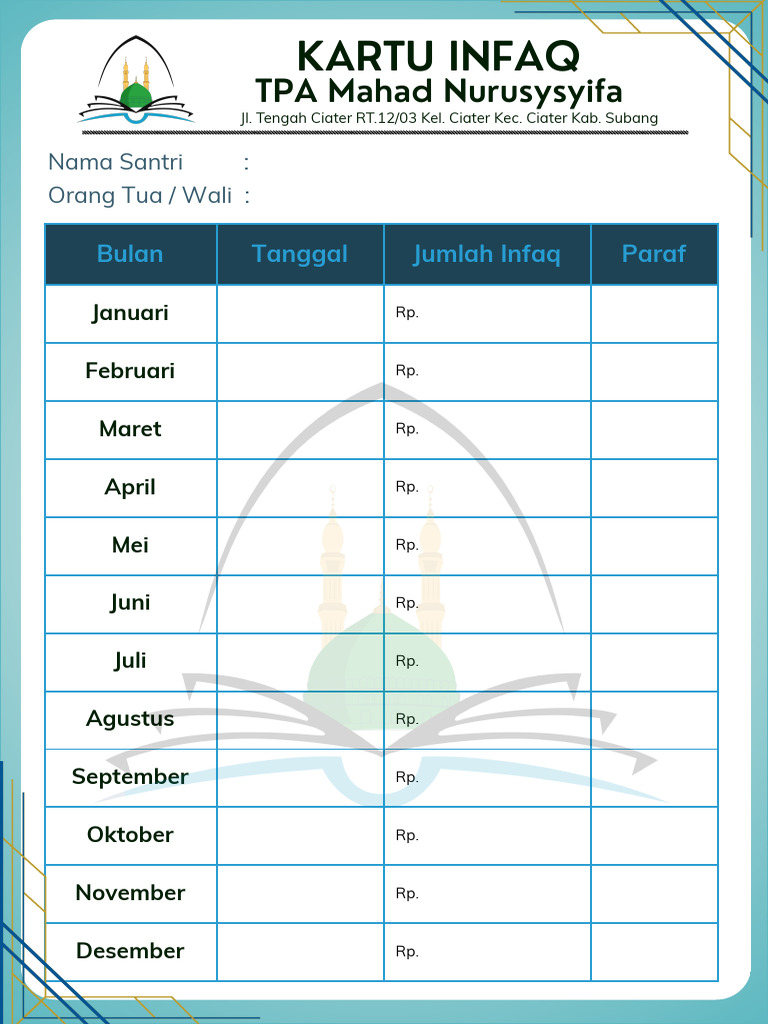 Kartu Infaq Santri TPA (15 X 21 CM) | PDF