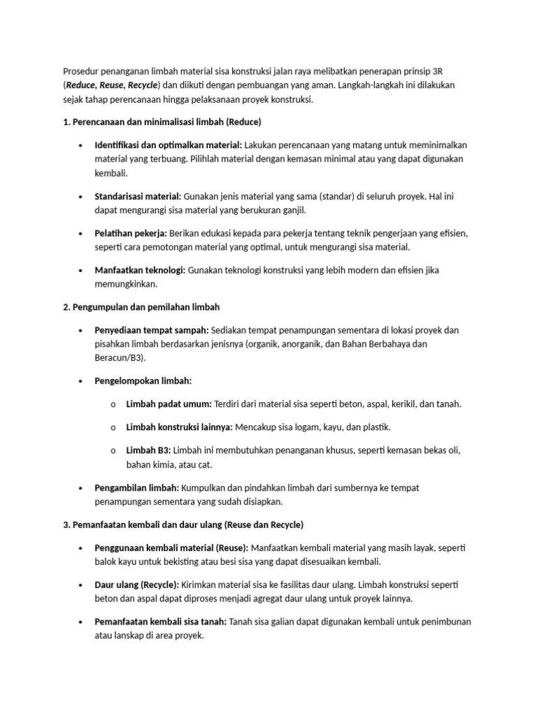 Prosedur Penanganan Limbah Material Sisa Konstruksi Jalan Raya | PDF