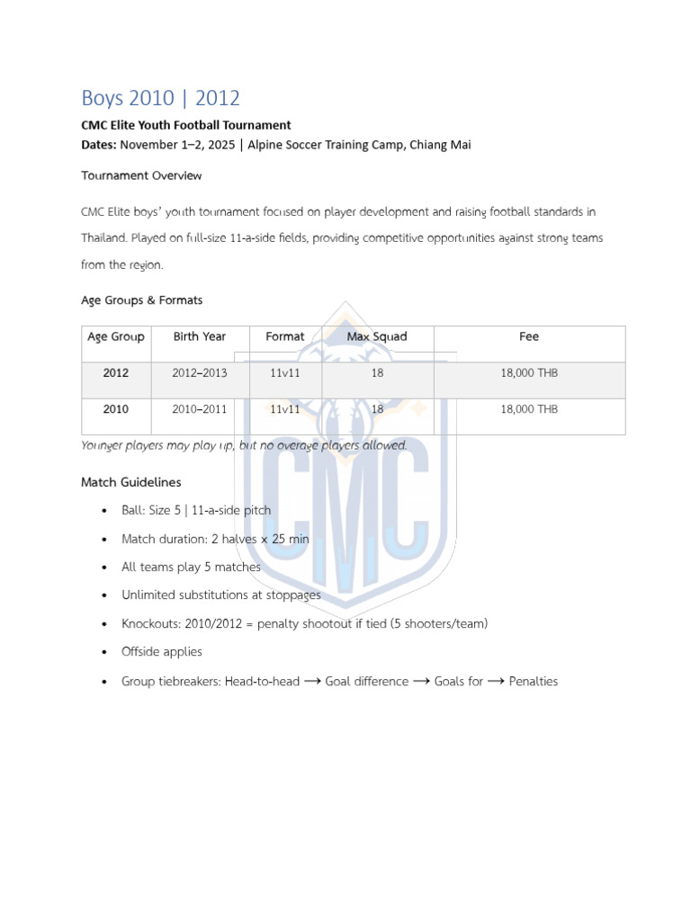 Nov 1-2-2025 CMC Elite Youth Football Tournament Local Team | PDF
