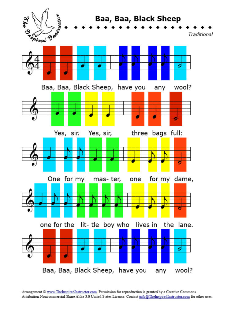 Baa Baa Black Sheep Lyrics and Arrangement | PDF