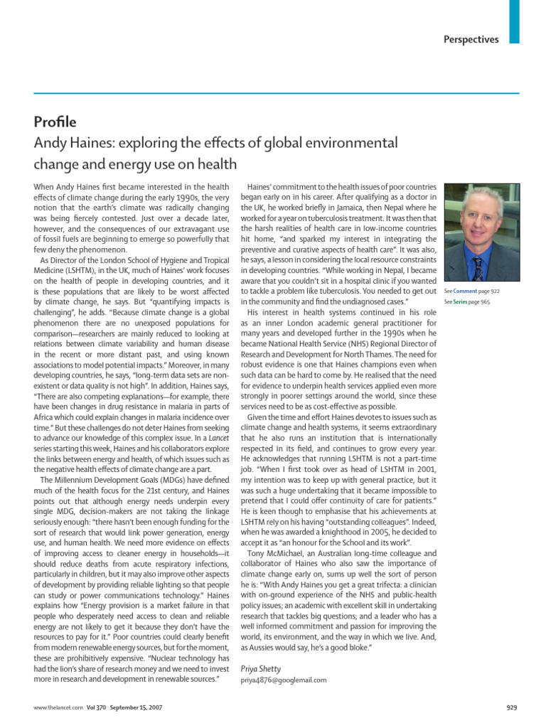 Andy Haines Exploring The Effects of Global Envir | PDF | Climate ...