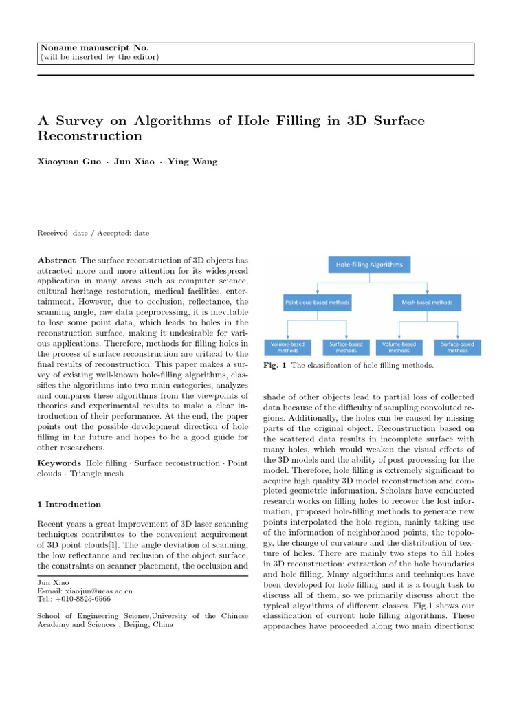 3D Surface Hole Filling Algorithms Survey | PDF | Geometry