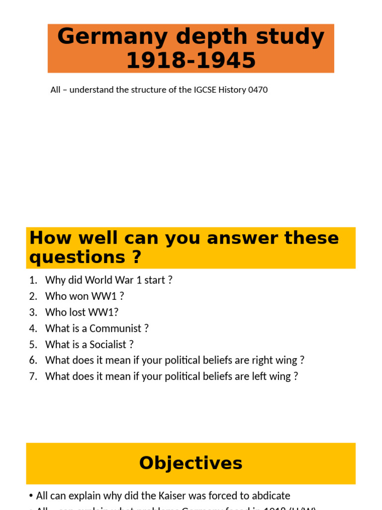 Germany Depth Study Lesson 2 | PDF | Weimar Republic | Treaty Of Versailles