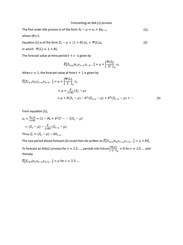 MA(1) Process Forecasting Explained | PDF