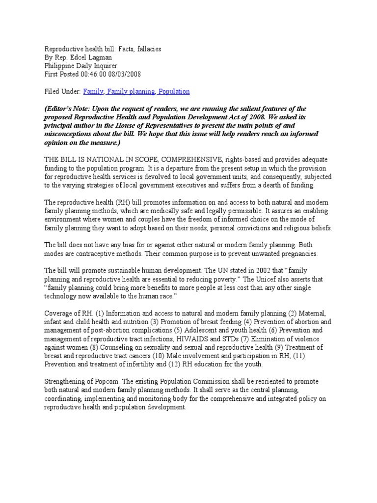 Reproductive Health Bill | Reproductive Health | Family Planning