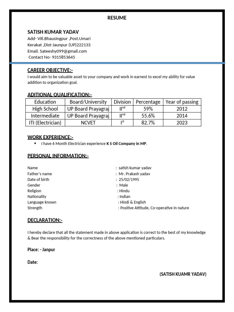 RESUME Satish | PDF