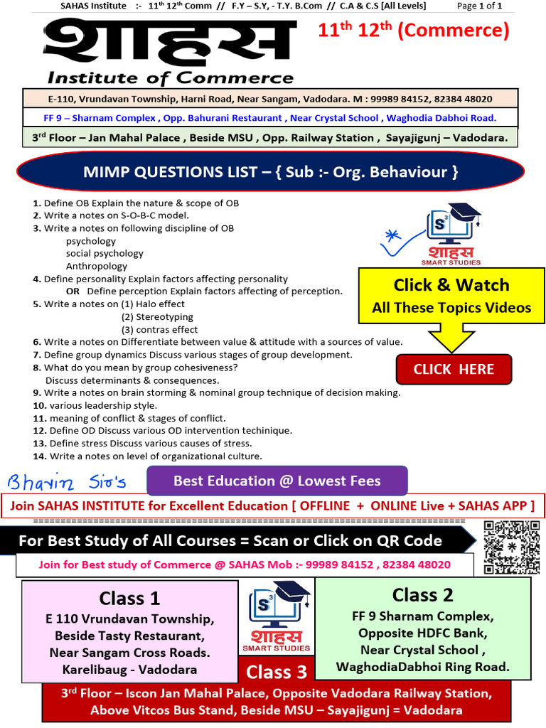 SAHAS Institute: Commerce Education Guide | PDF | Psychology ...