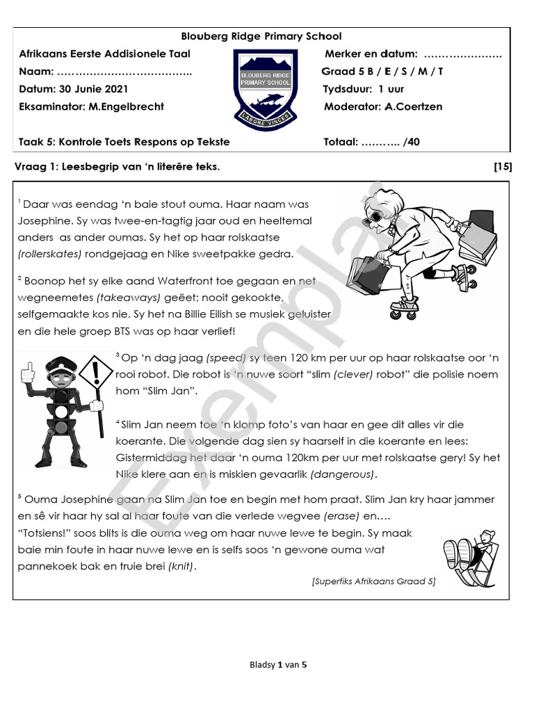 Grade 5 Afrikaans FAL Mid Year Examination 2021 | PDF