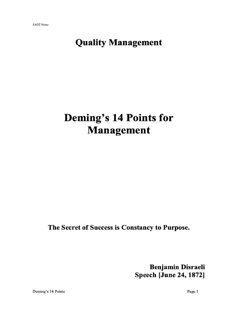Deming's 14 Points for Quality Management | PDF | Business Process ...