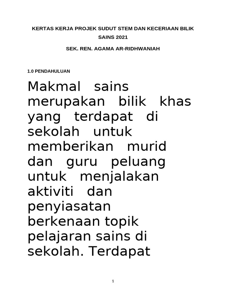 Kertas Kerja Prog Sudut Stem Dan Keceriaan Bilik Sains 2021 | PDF