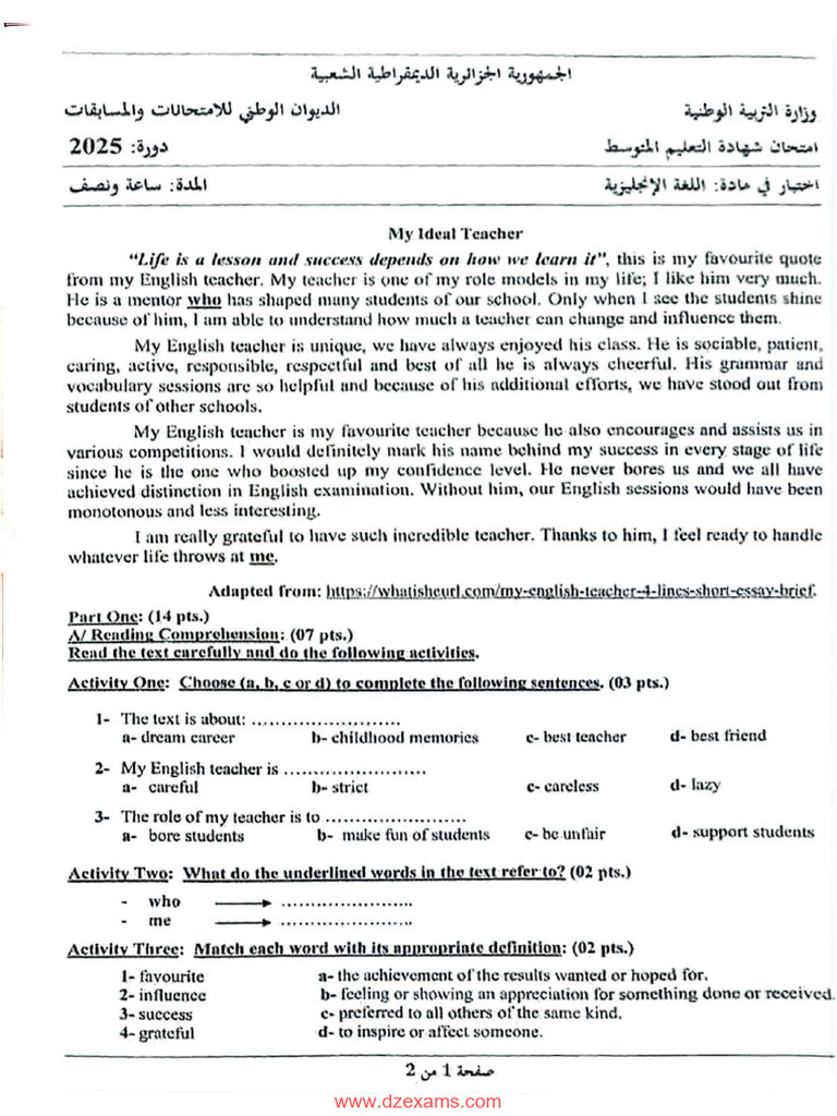 Dzexams Bem Anglais 607937 | PDF