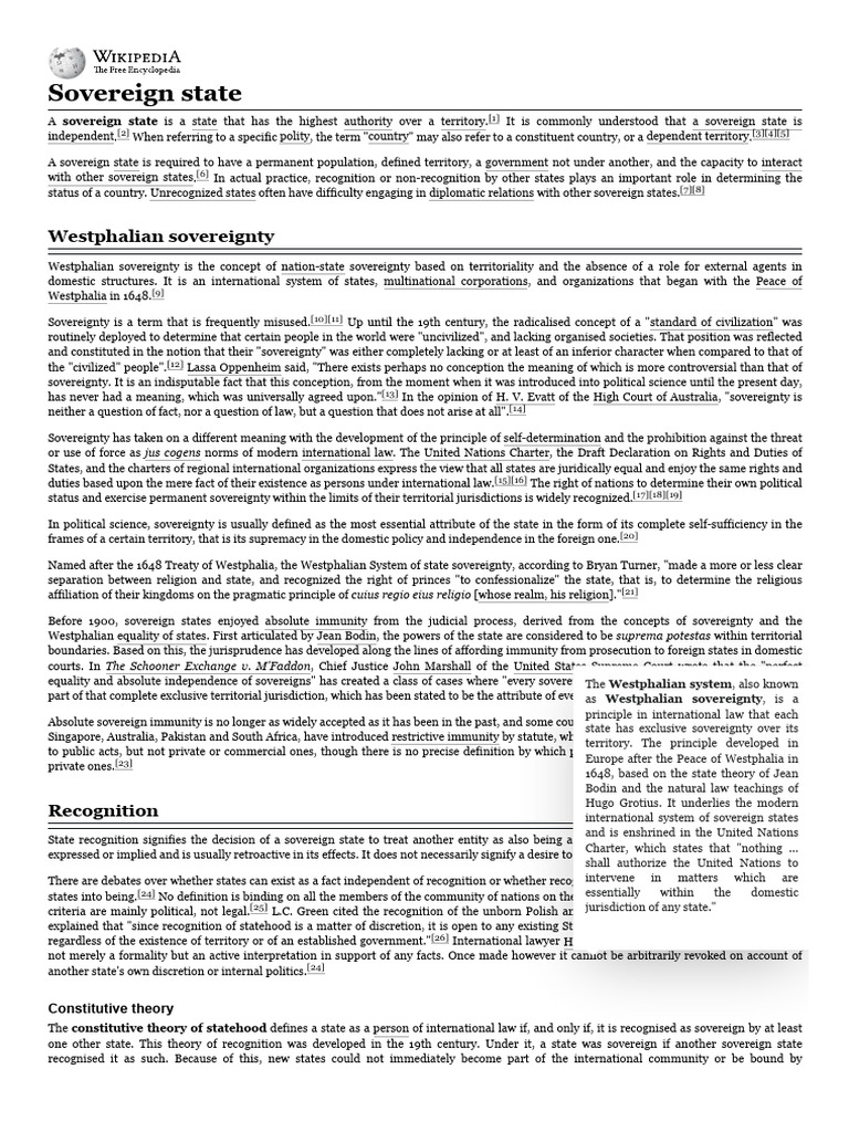 Understanding Sovereign States and Sovereignty | PDF | Sovereign State ...