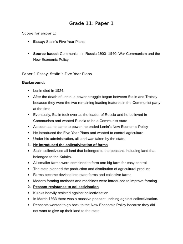 Stalin's Five Year Plans Overview | PDF | Joseph Stalin | Communism