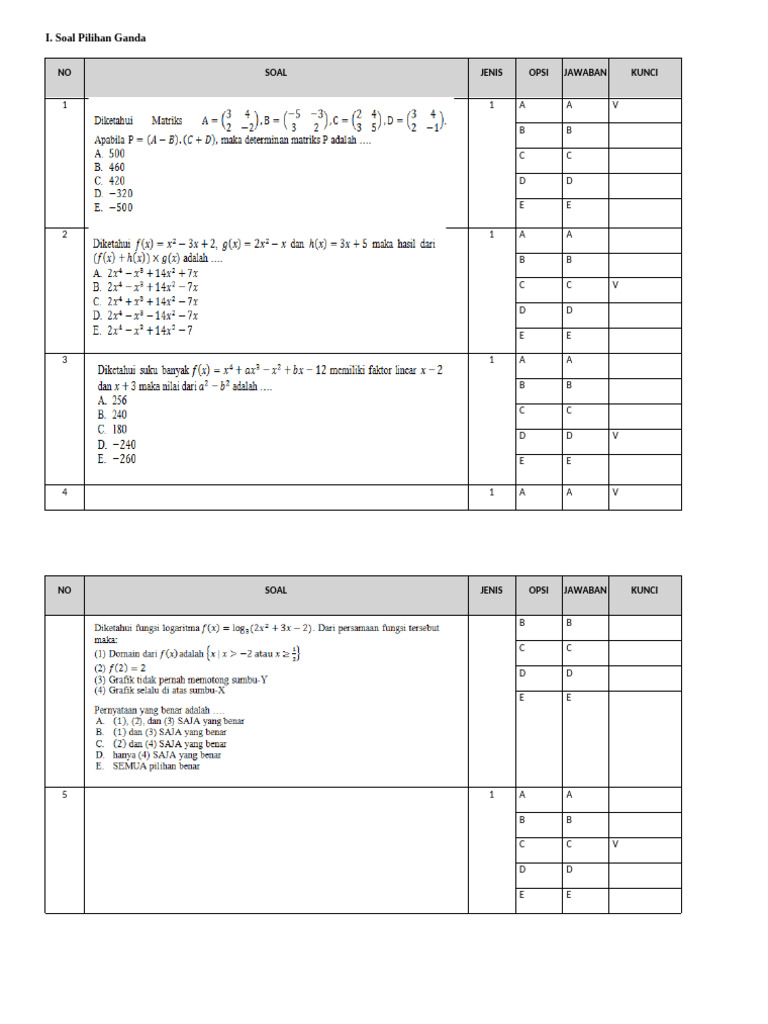 Soal TO TKA MTK LANJUT A Matematika Lanjut Kls 12 | PDF