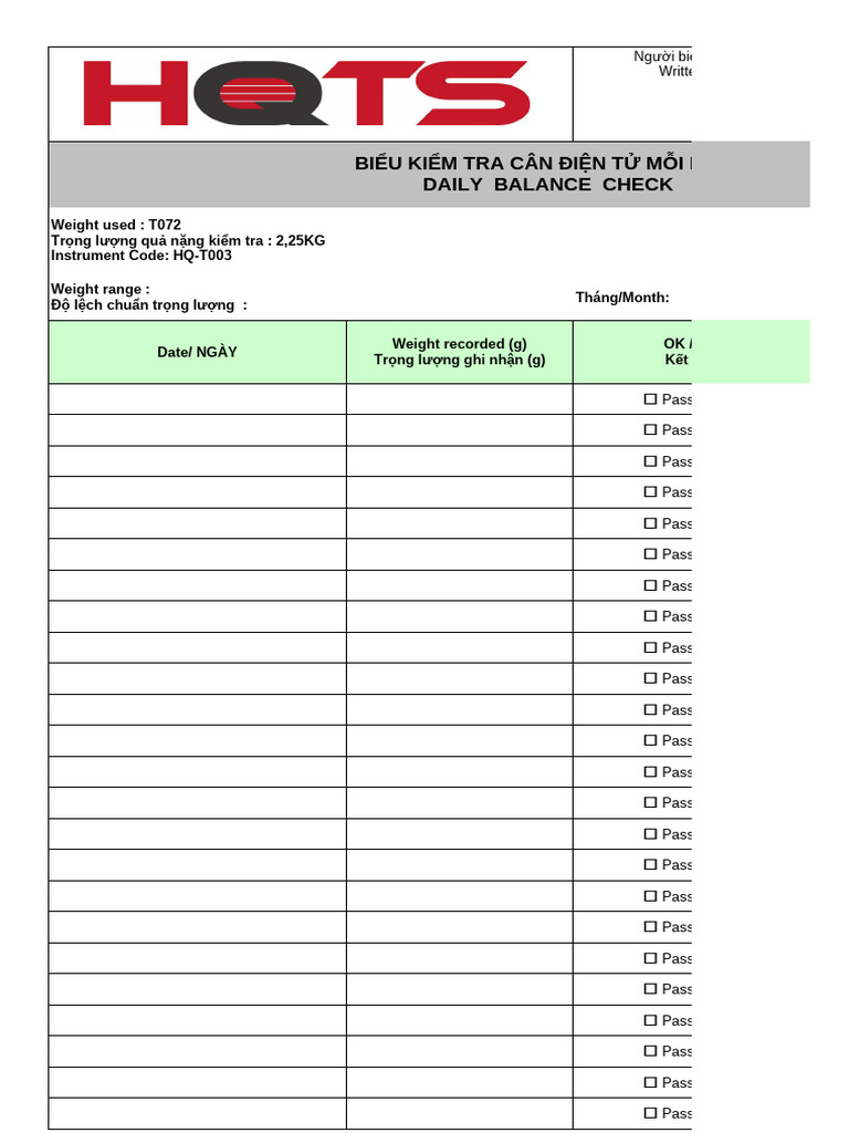 Test Weight Inspection Form - 2,25kg | PDF