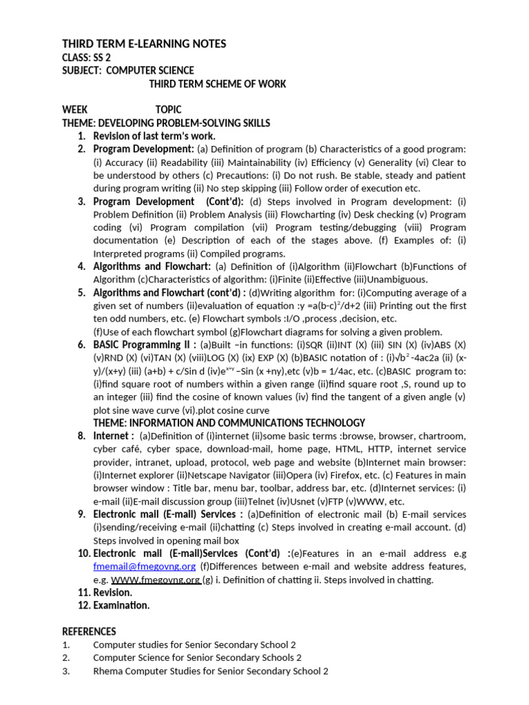 Ss 2 3rd Term Computer Science | PDF | Programming | Computer Program