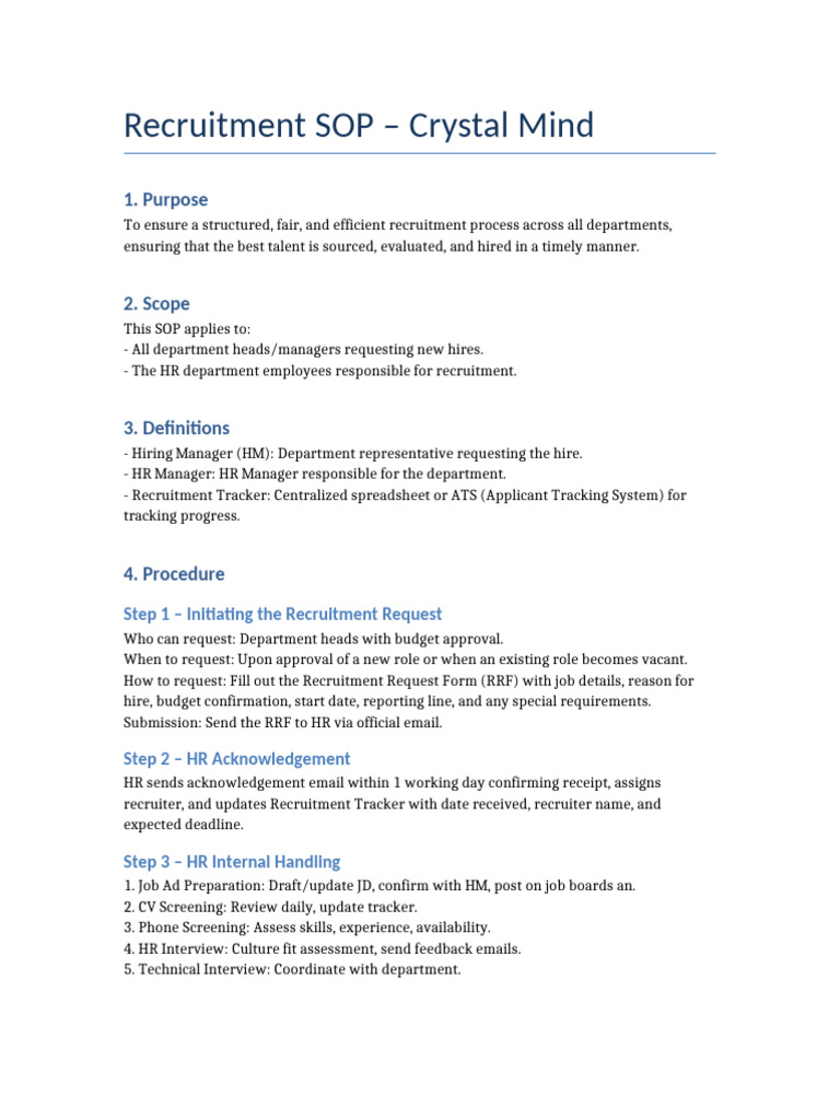 Crystal Mind Recruitment SOP Guide | PDF