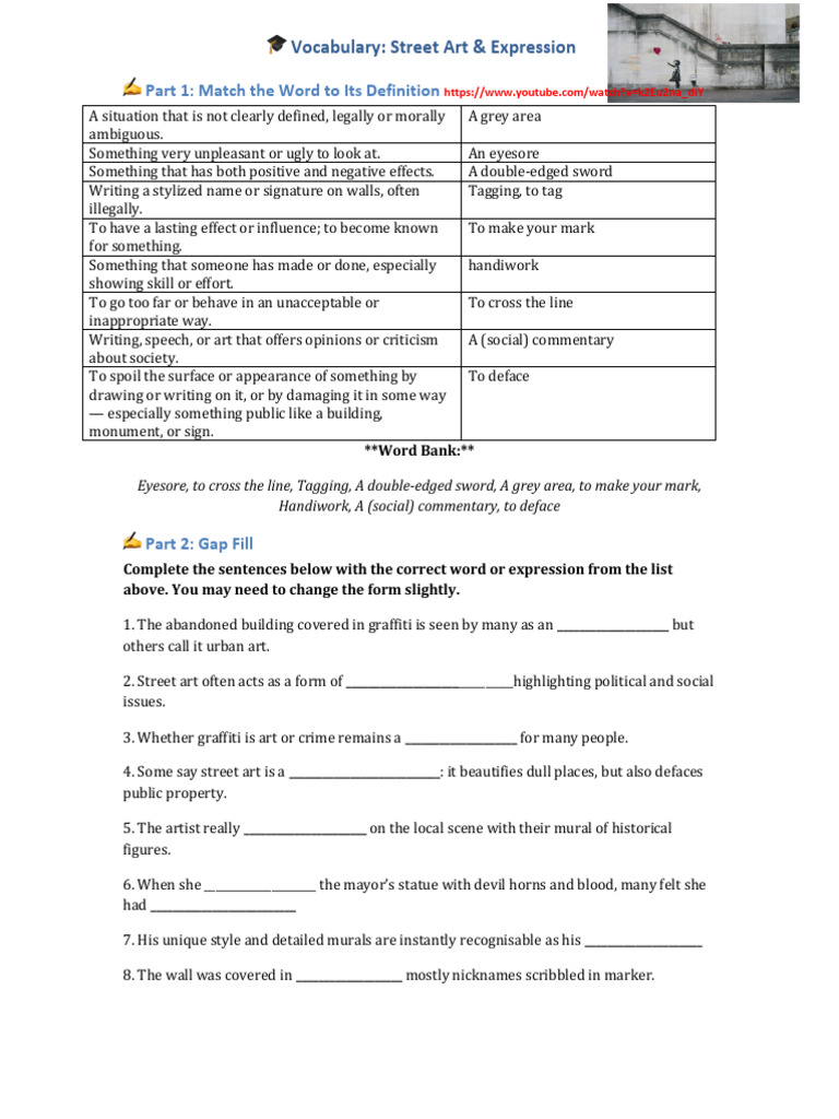 Graffiti - Vandalisim or Art - Vocabulary Worksheet and Debate | PDF ...
