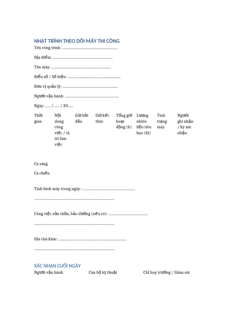 Nhat Trinh Theo Doi May Thi Cong | PDF