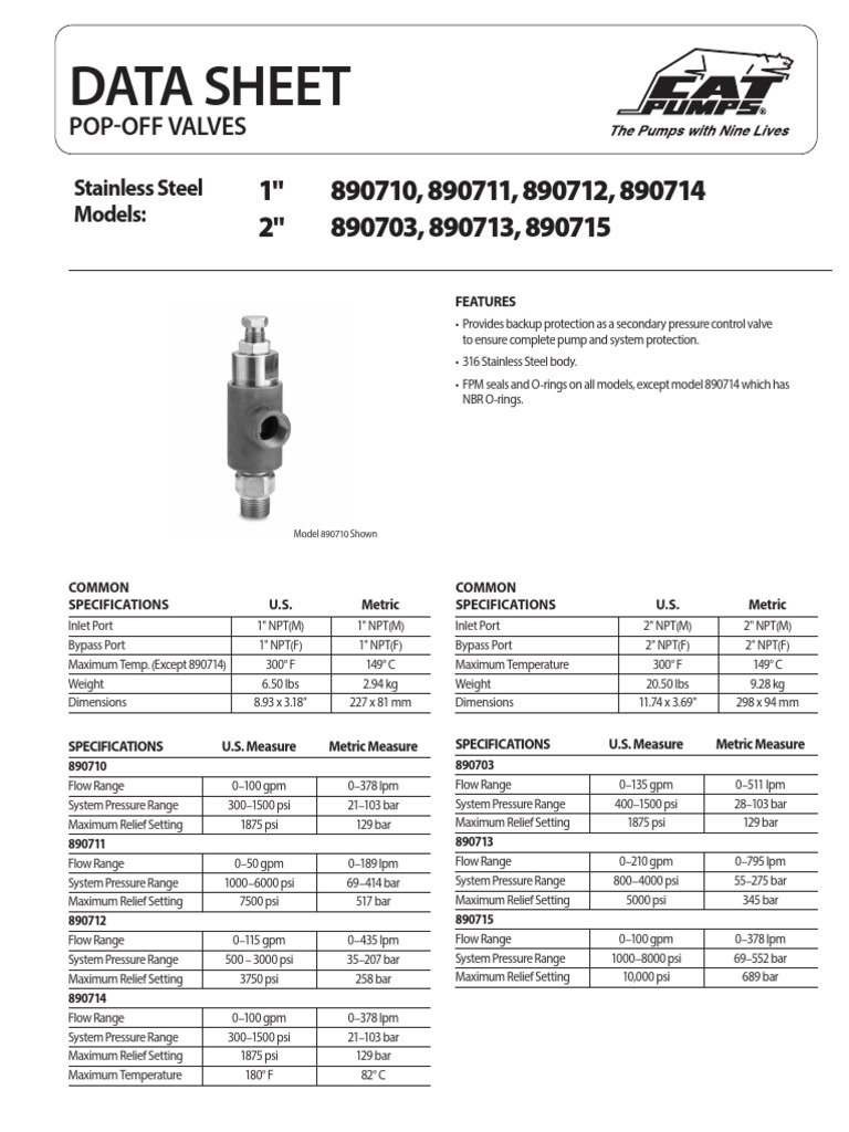 Pop-Off Valves Data Sheet & Specs | PDF | Valve | Pump