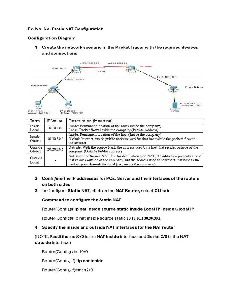 Configuring Static NAT on Cisco Router | PDF | Router (Computing) | Ip ...