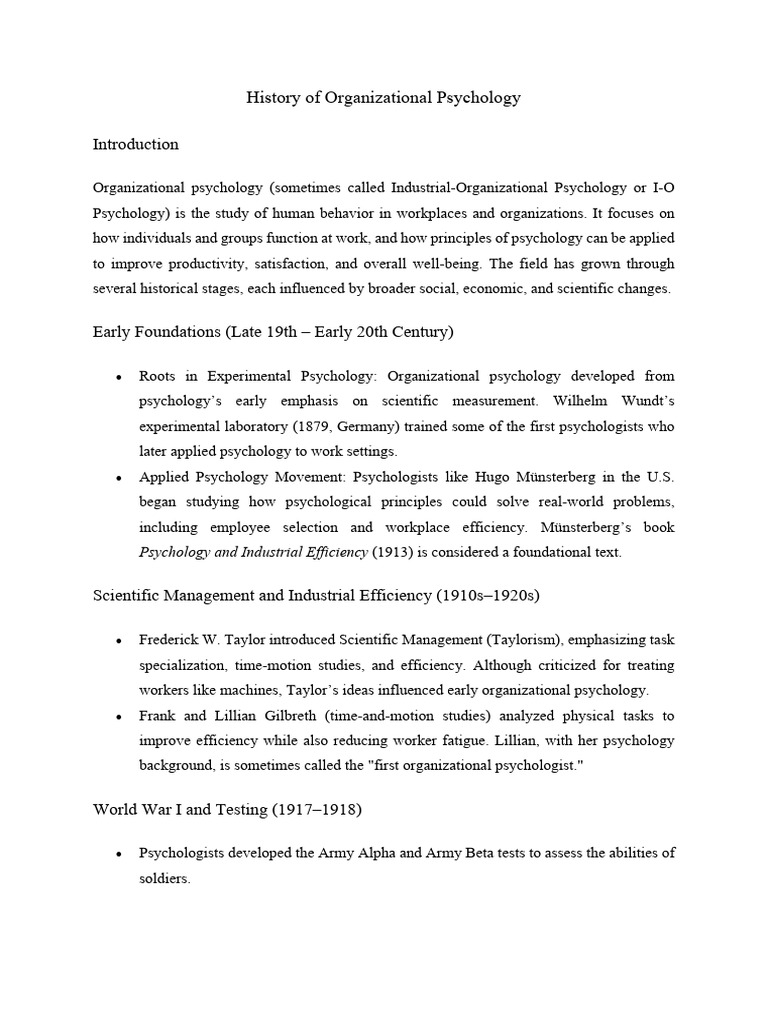History of Organizational Psychology | PDF | Psychology | Industrial ...