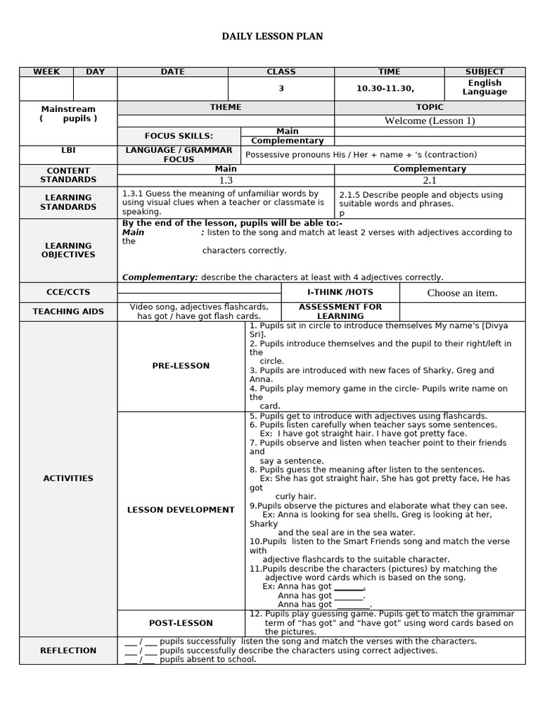 RPH Bi Year 3 2022 | PDF | Lesson Plan | English Language