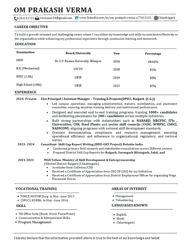 Om Prakash Verma Resume (2025) | PDF | Business