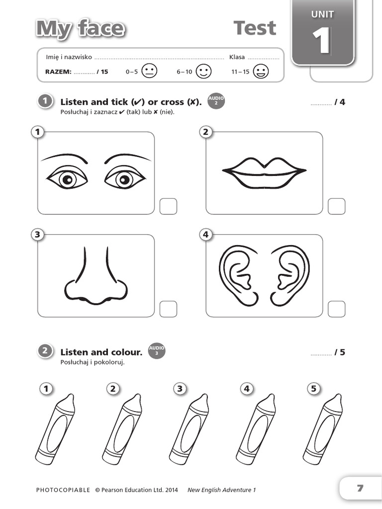 My Face Test Unit 1 | PDF