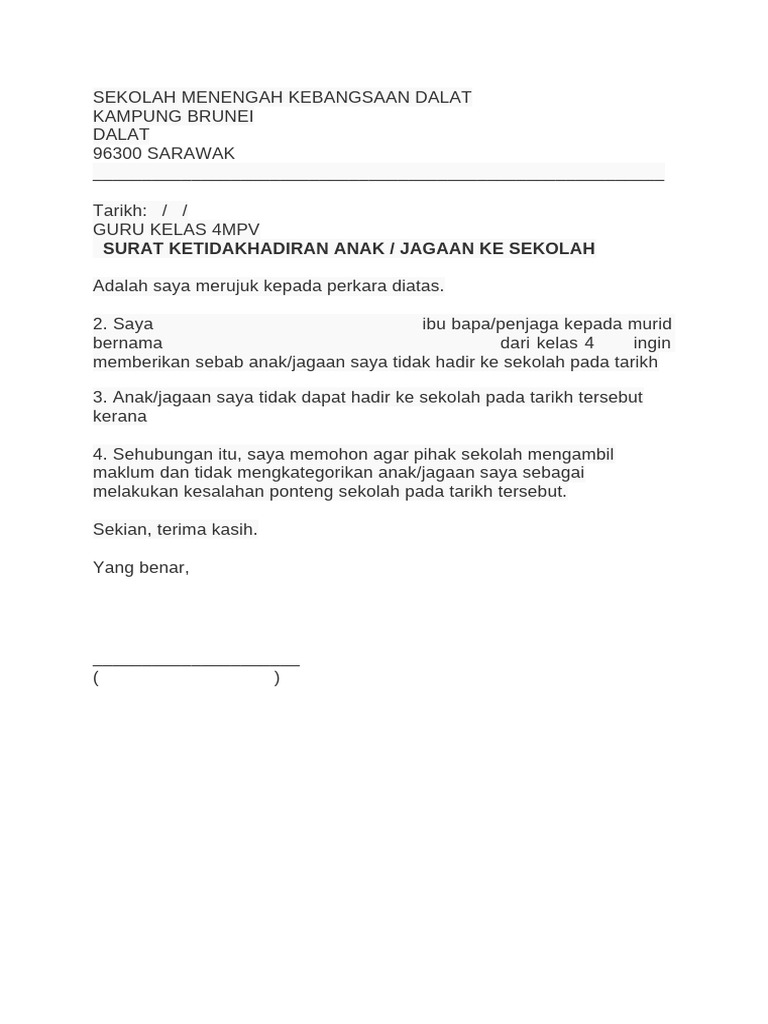 Surat Cuti Sekolah Brunei | PDF