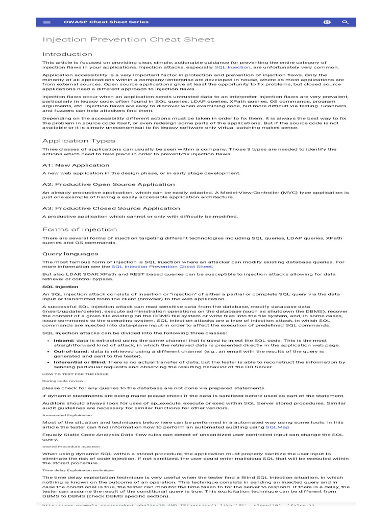 Injection Prevention Guidelines | PDF | Databases | Data