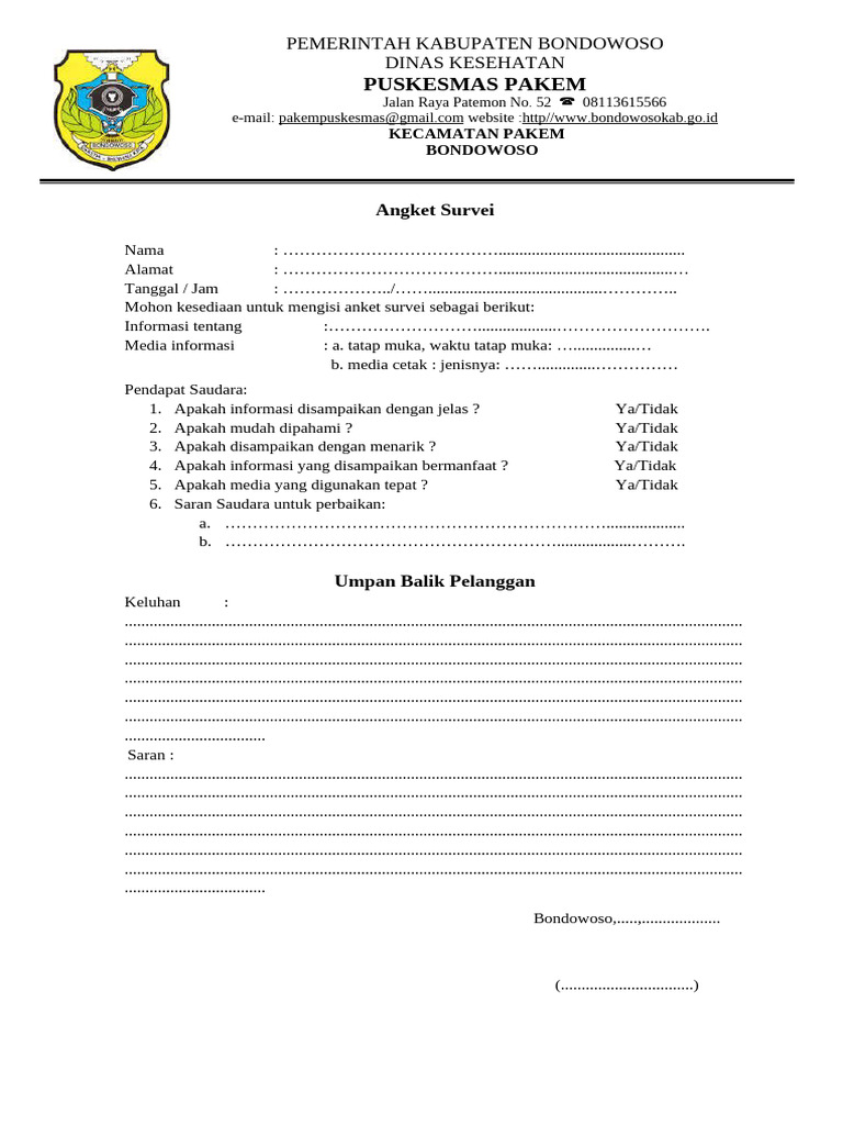 Survey Dan Umpan Balik Kelas Balita 2022 Pakem | PDF