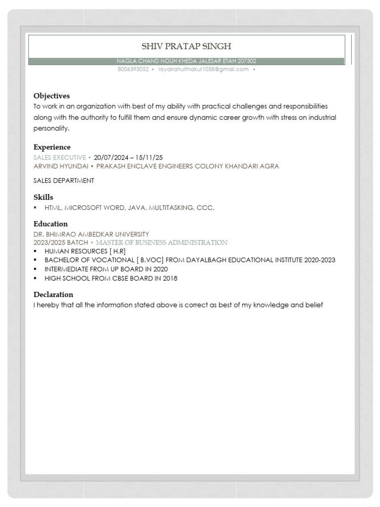 Shiv Pratap Singh CV | PDF