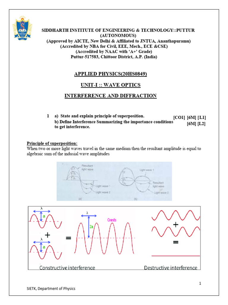 Wave Optics: Interference & Diffraction | PDF | Diffraction | Optics
