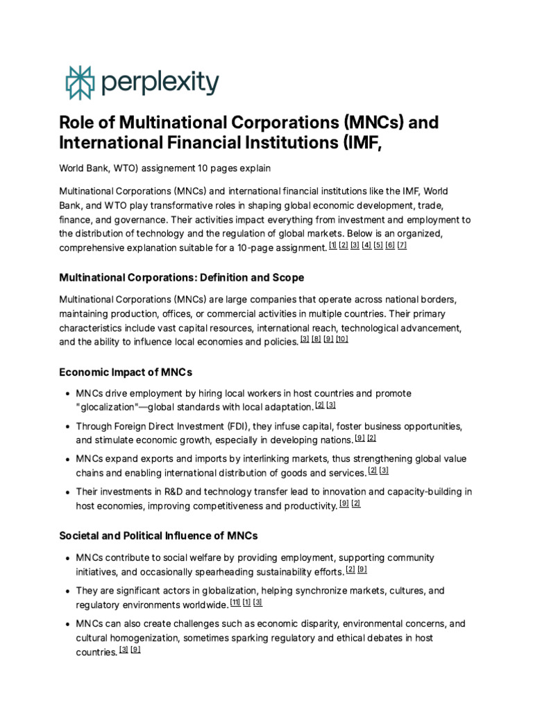 Role of Multinational Corporations (MNCS) and Inte | PDF ...