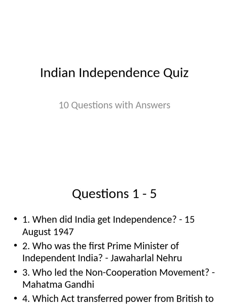 Indian Independence Quiz | PDF