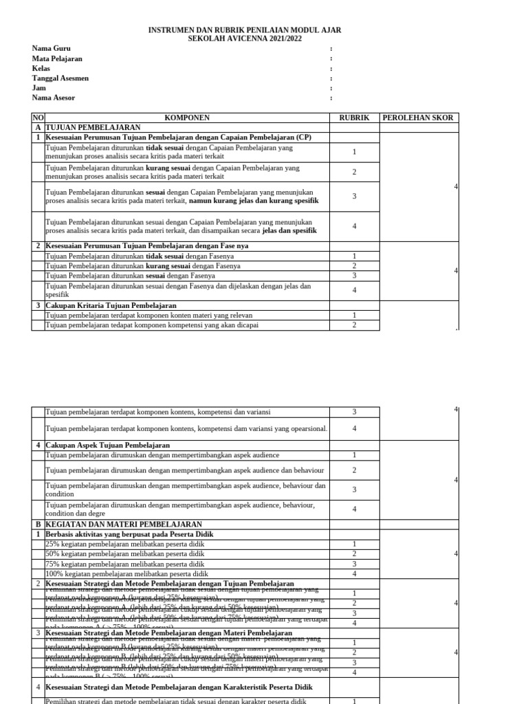 Instrumen Penlaian Modul Ajar | PDF