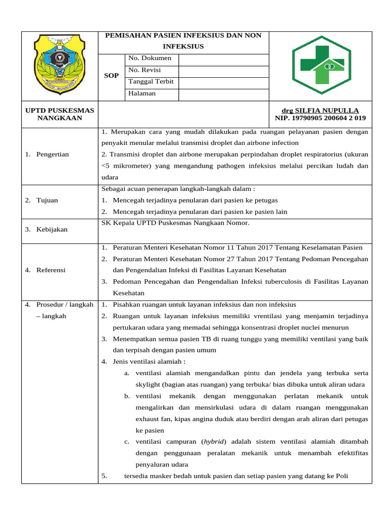 SOP Pemisahan Pasien Infeksius Dan Non Infeksius | PDF