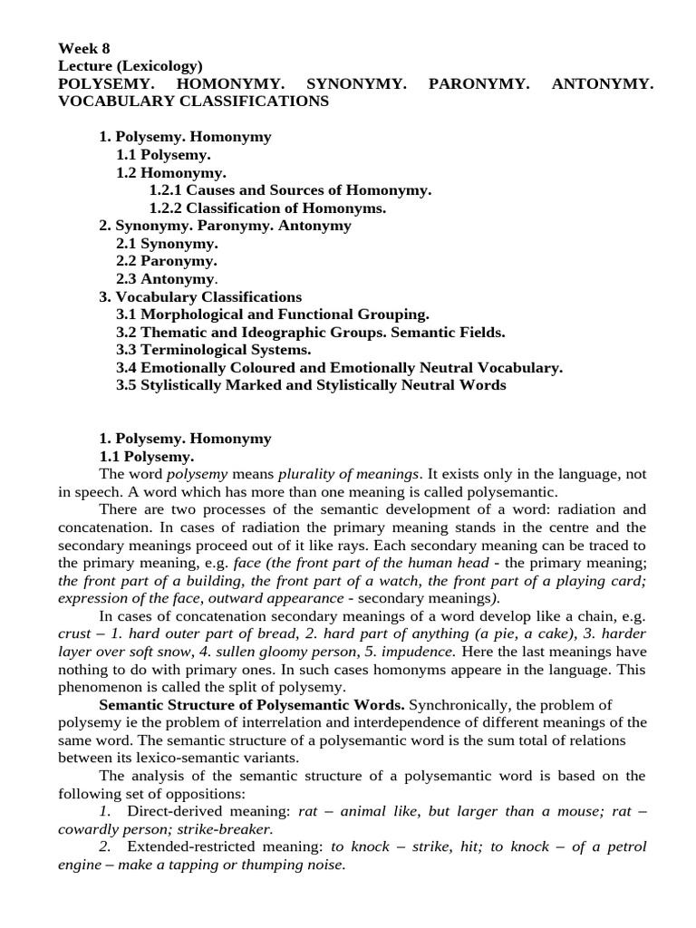 Lecture 12. Lexicology - Synonymy Etc | PDF | Word | Semantics