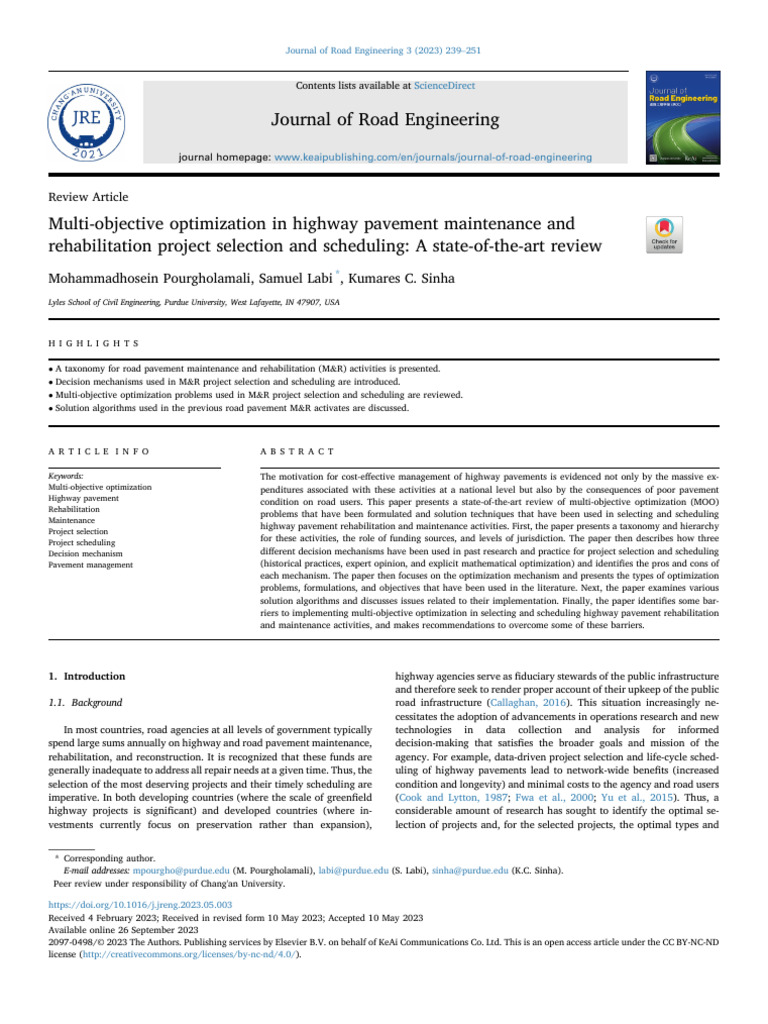 Multi-Objective Optimization in Highway Pavement Maintenance and ...