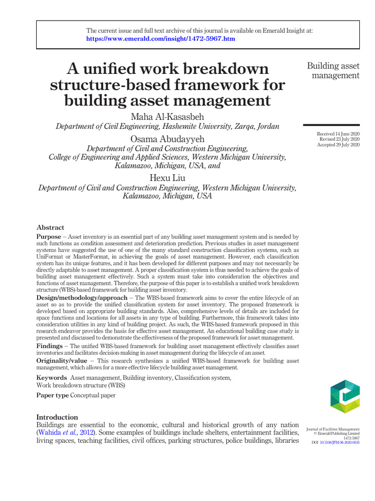 Unified WBS Framework for Asset Management | PDF