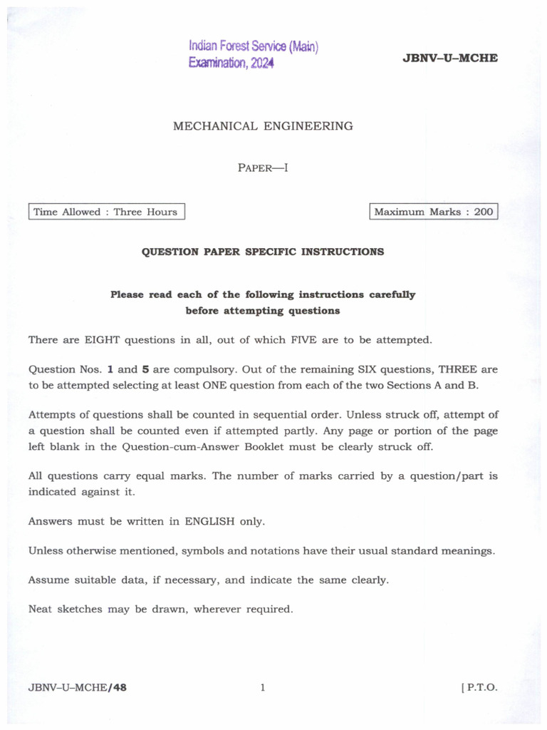 QP Ifsm 24 Mechanical Engineering Paper I 021224 | PDF