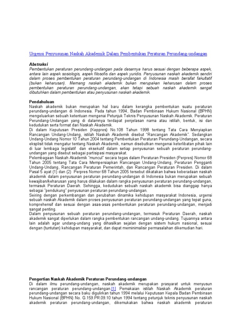 Urgensi Penyusunan Naskah Akademik Dalam Pembentukan Peraturan ...