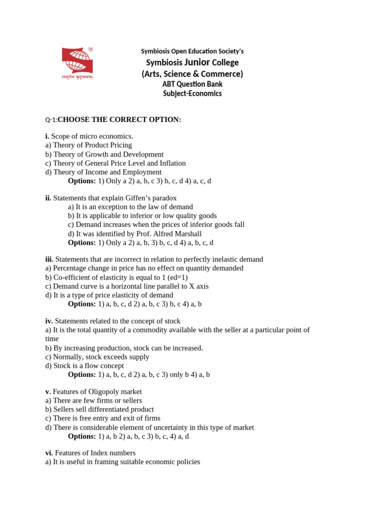 Economics Question Bank for Students | PDF | Demand | Elasticity ...