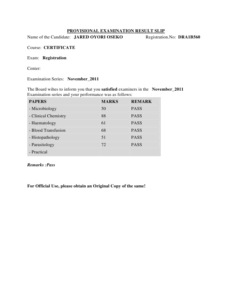 Provisional Examination Result Slip | PDF