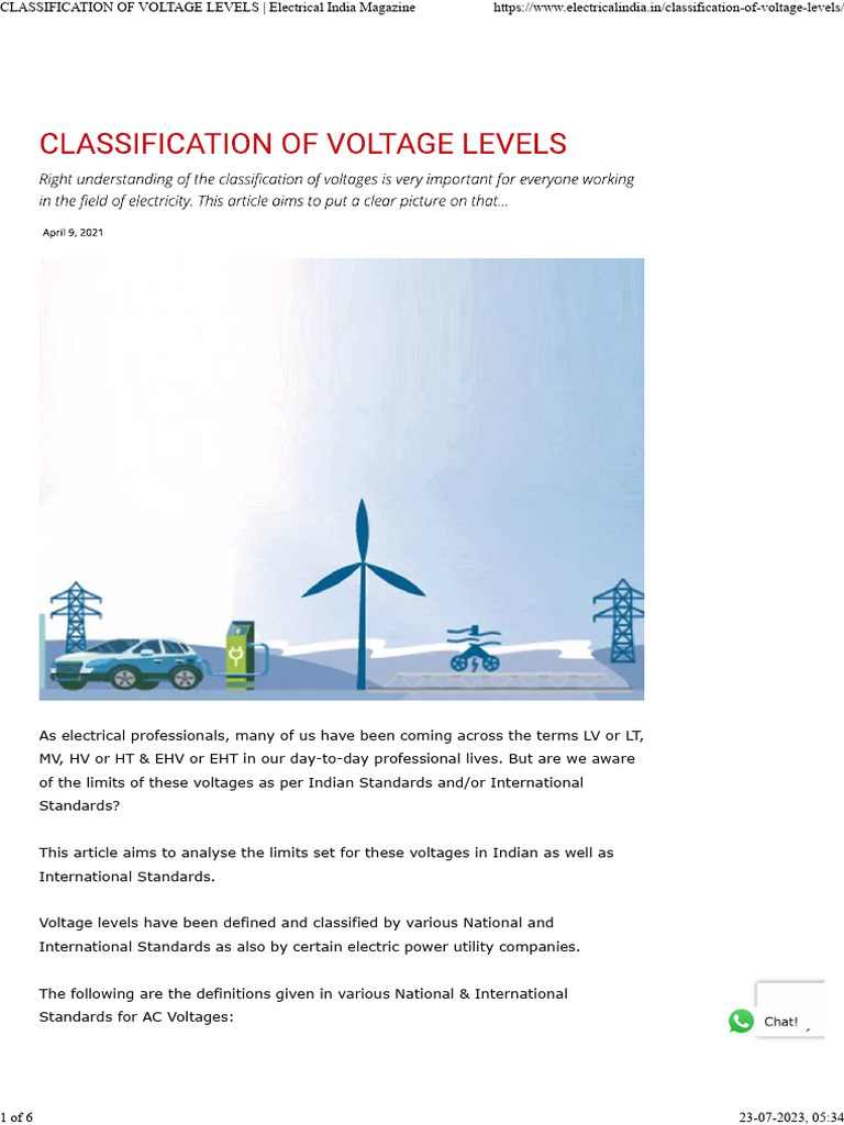 Elec India On Voltage Classifications | PDF | High Voltage | Voltage